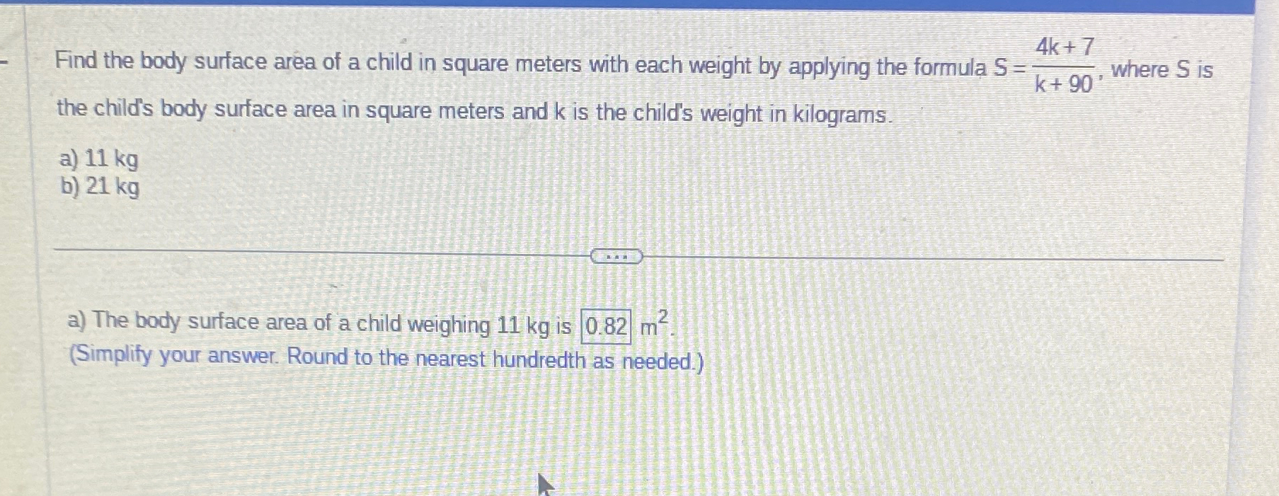 Solved Find the body surface area of a child in square | Chegg.com