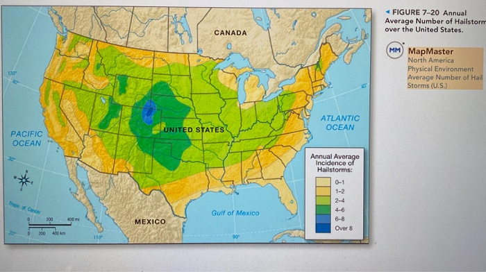 Compare the map of annual hailstorms (Figure 7-2) to | Chegg.com