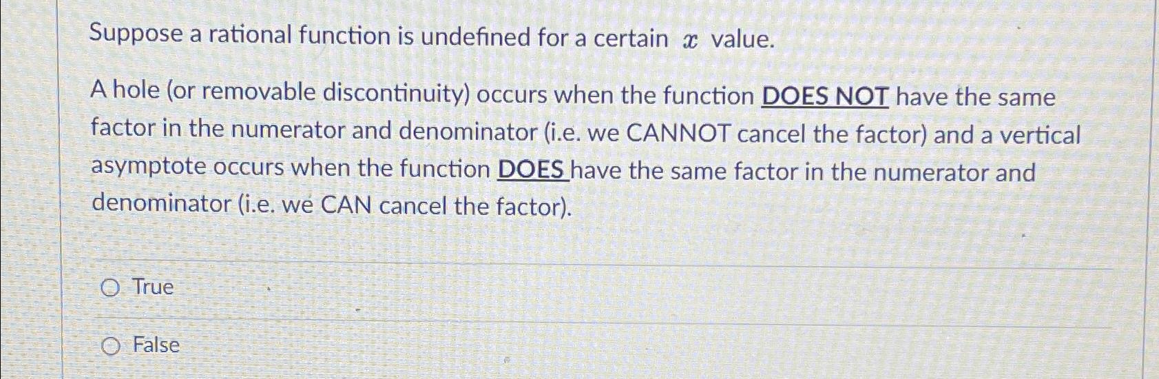 Solved Suppose a rational function is undefined for a | Chegg.com