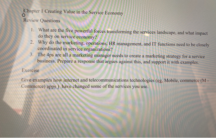 Solved Chapter 1 Creating Value in the Service Economy | Chegg.com