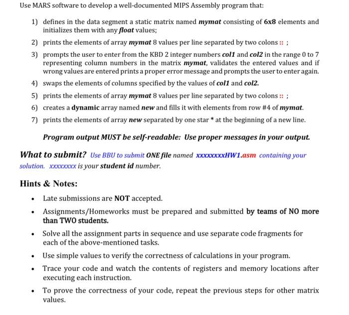 Solved Use MARS software to develop a well-documented MIPS | Chegg.com