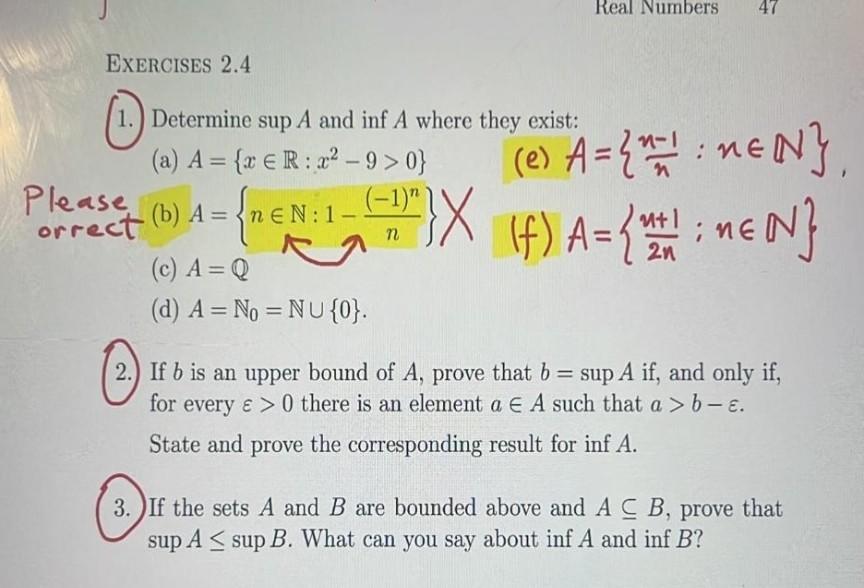 Solved (1.) Determine supA and infA where they exist: (a) | Chegg.com