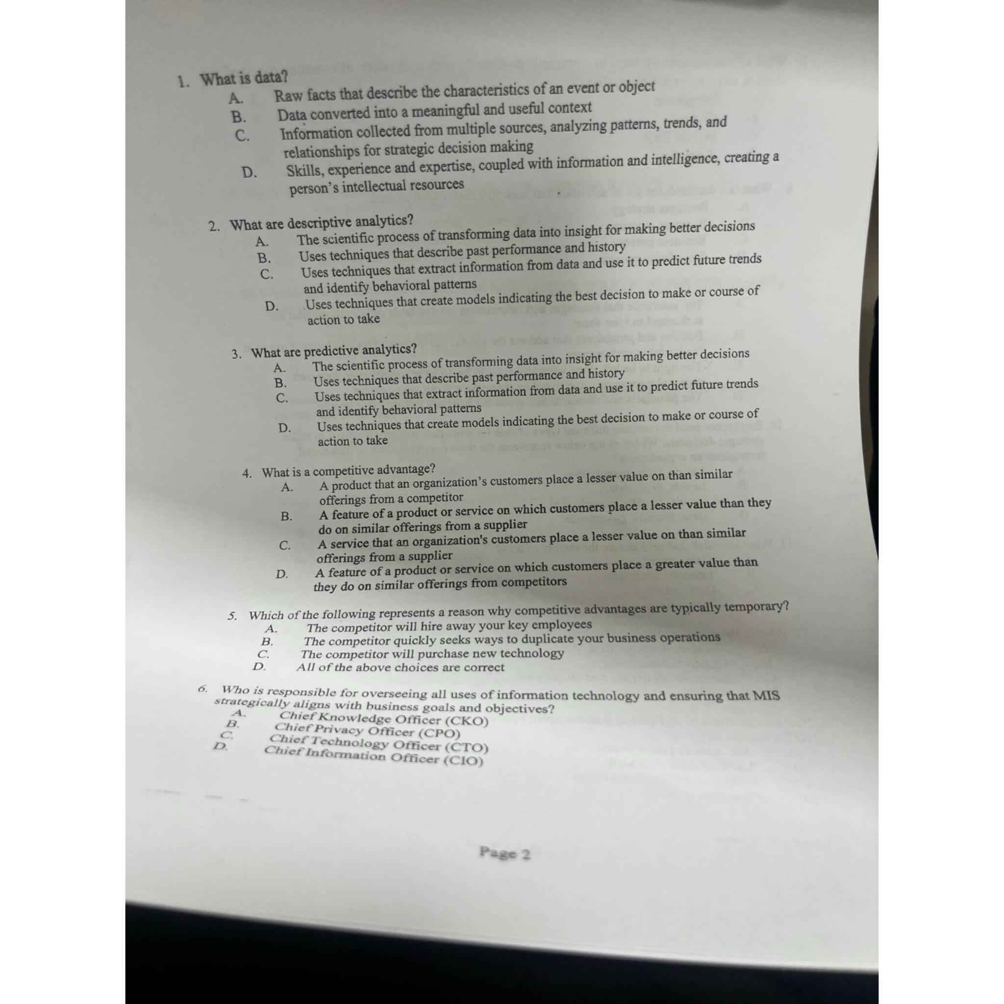 Solved What is data?A. ﻿Raw facts that describe the | Chegg.com