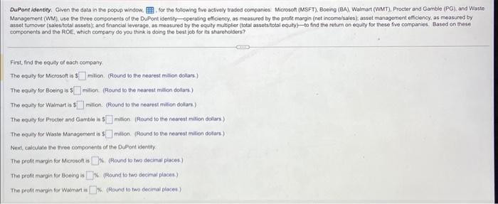 Solved DuPant identity. Given the data in the popup window. | Chegg.com
