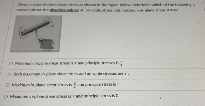Solved a Given a state of pure shear stress as shown in the | Chegg.com