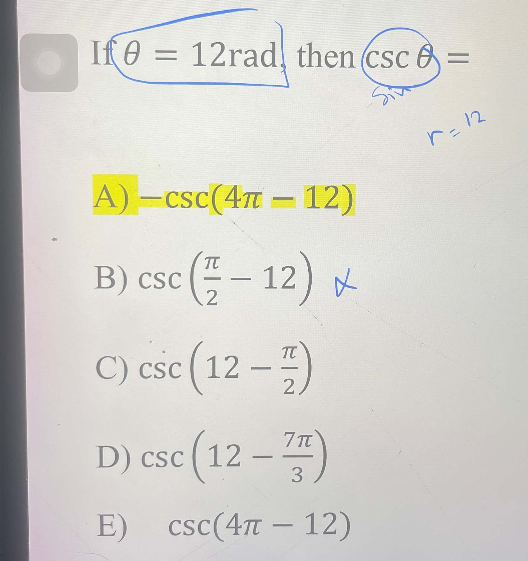 Solved If θ=12 ﻿rad, then | Chegg.com