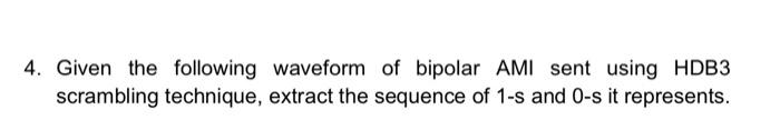 Solved 4. Given the following waveform of bipolar AMI sent | Chegg.com