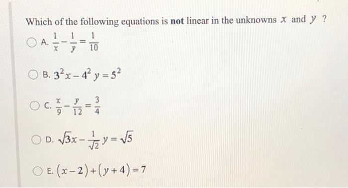 Solved Which of the following equations is not linear in the | Chegg.com