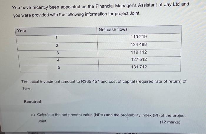 Solved calculate the net present value and the profitability | Chegg.com