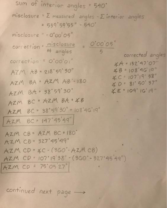 Solved # angles Sum of interior angles - 540 misclosure | Chegg.com