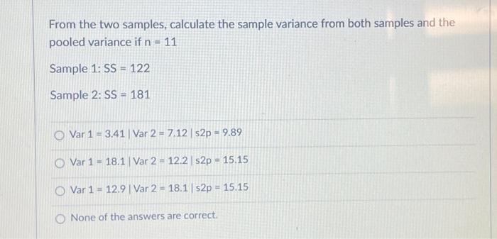 From the two samples, calculate the sample variance | Chegg.com