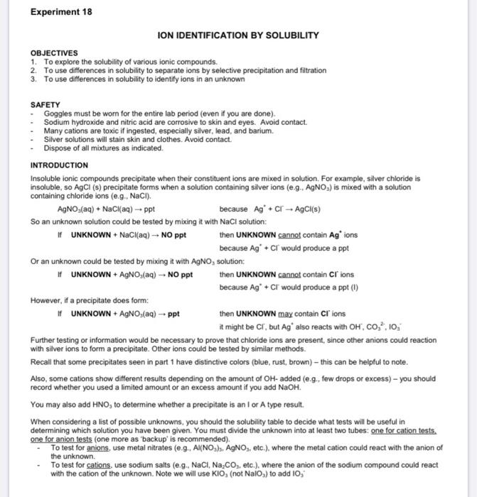Solved Part C: Solubility Problems Use the solubility table | Chegg.com