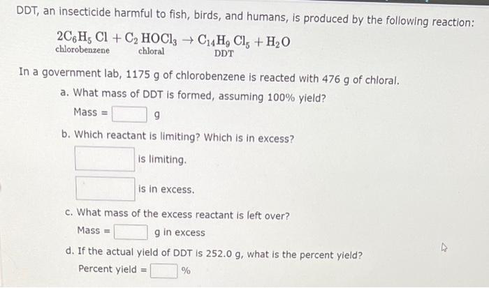 Solved DDT, an insecticide harmful to fish, birds, and | Chegg.com
