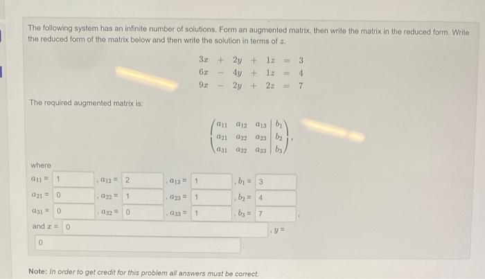Solved The following system has an infinite number of | Chegg.com