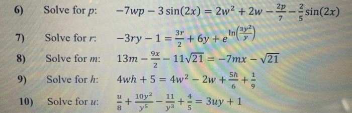 Solved PART II. Multi-Variate Equations For each of the | Chegg.com