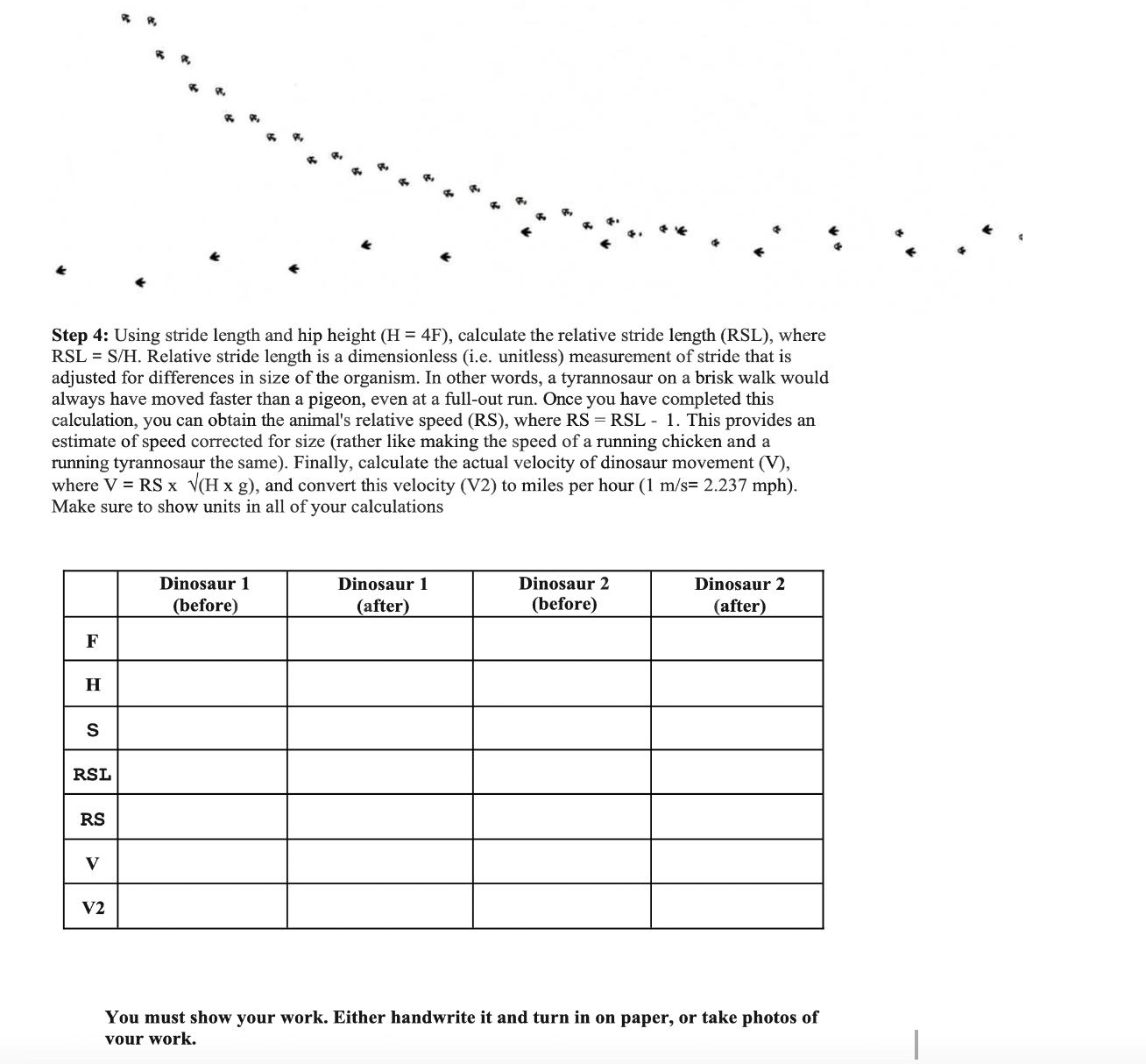 Solved Step 4: Using stride length and hip height (H=4F), | Chegg.com
