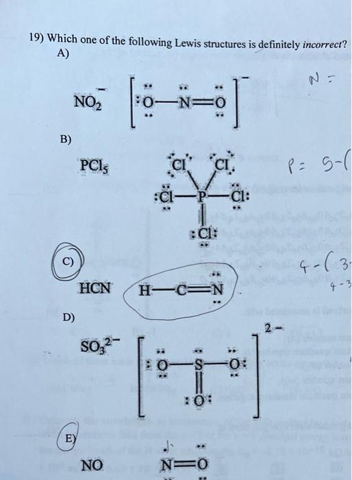Solved 19) Which one of the following Lewis structures is | Chegg.com