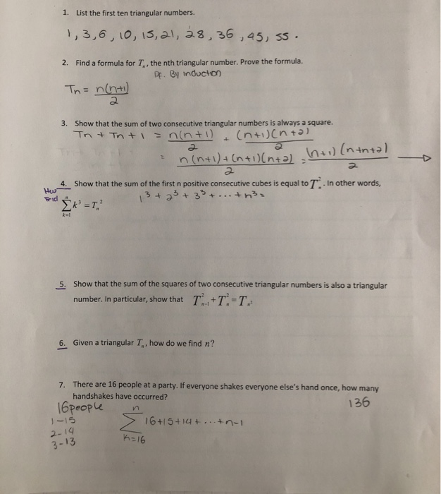 Solved 1. List the first ten triangular numbers. 1, 3, 6, | Chegg.com