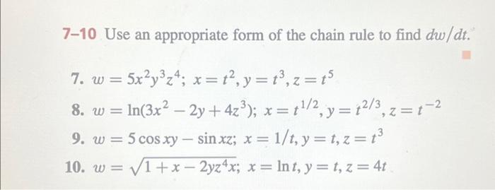 Solved #7 and #9Use the appropriate form of the chain rule | Chegg.com