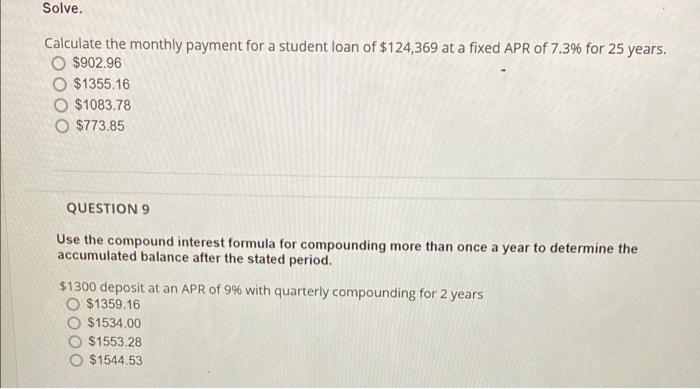 Solved Solve. Calculate the monthly payment for a student | Chegg.com