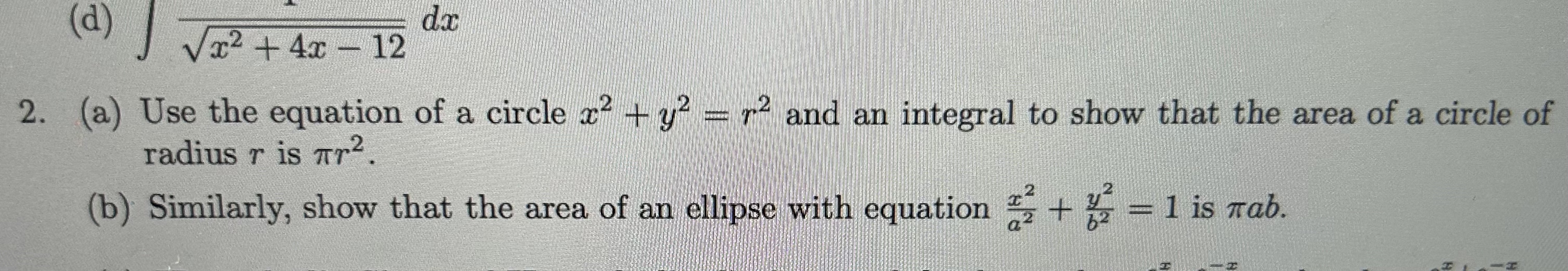 Solved (a) ﻿Use the equation of a circle x2+y2=r2 ﻿and an | Chegg.com
