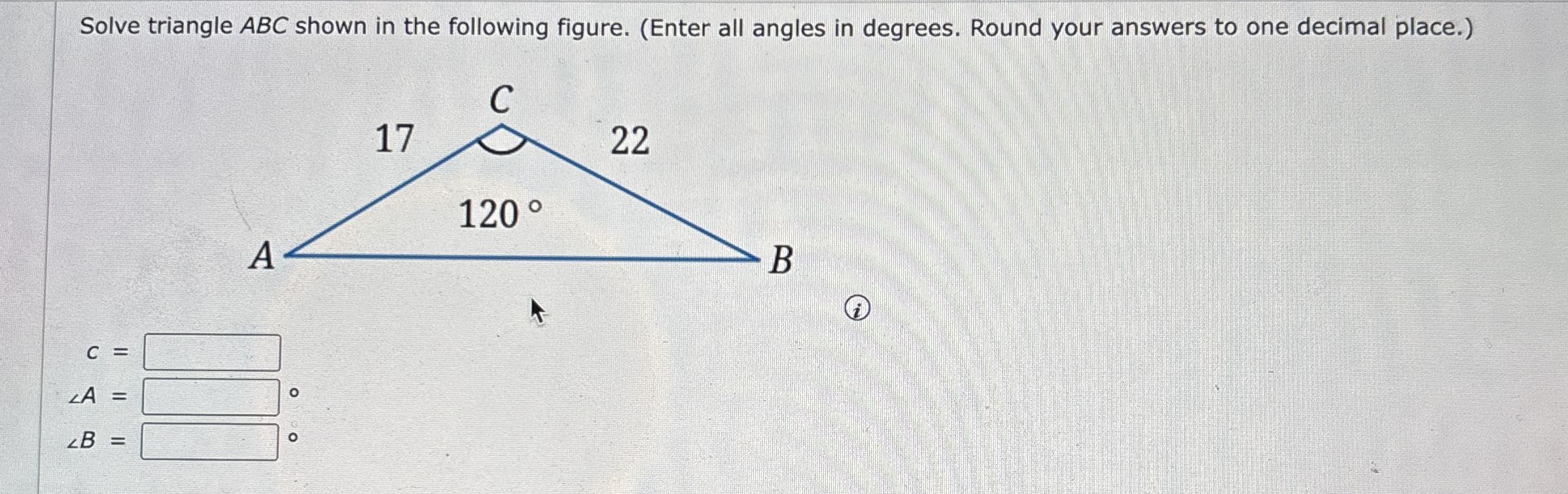 Solved Solve triangle ABC shown in the following figure. | Chegg.com