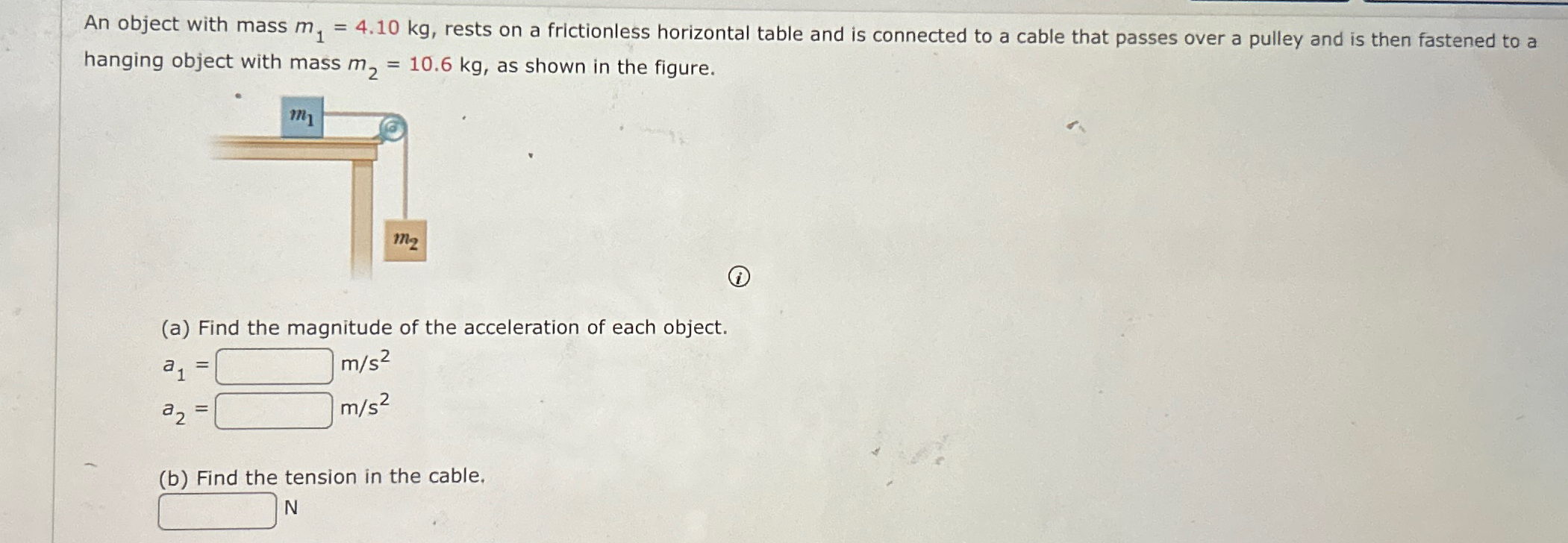 Solved An object with mass m1=4.10kg, ﻿rests on a | Chegg.com