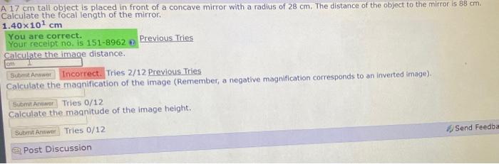 Solved A 17 cm tall object is placed in front of a concave | Chegg.com