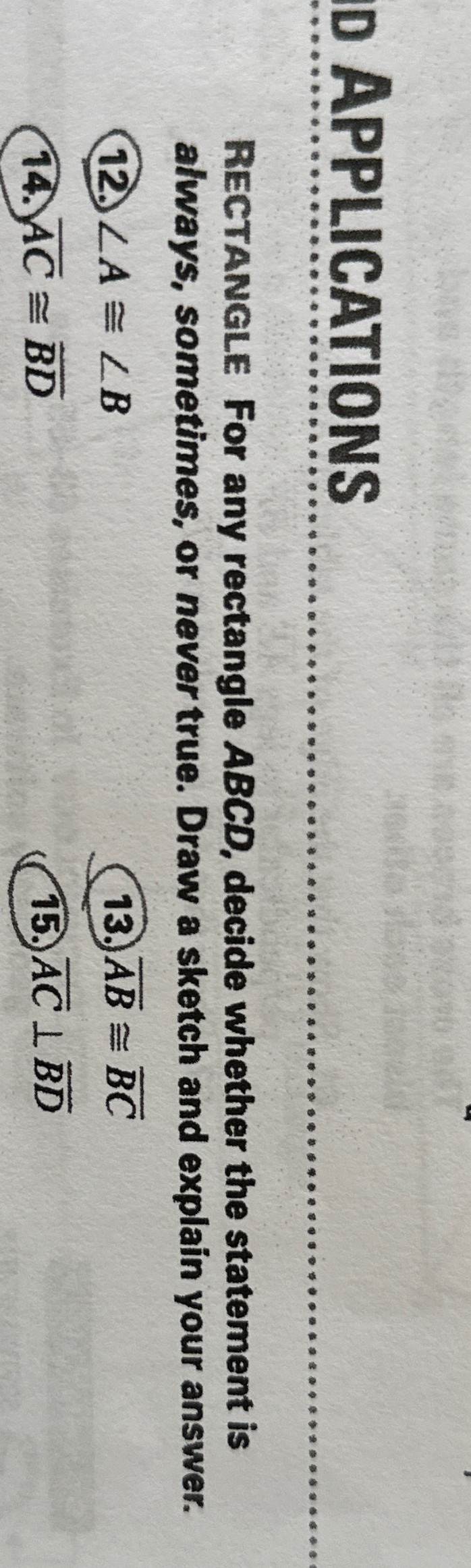 Solved D APPLICATIONSRECTANGLE For any rectangle ABCD, | Chegg.com