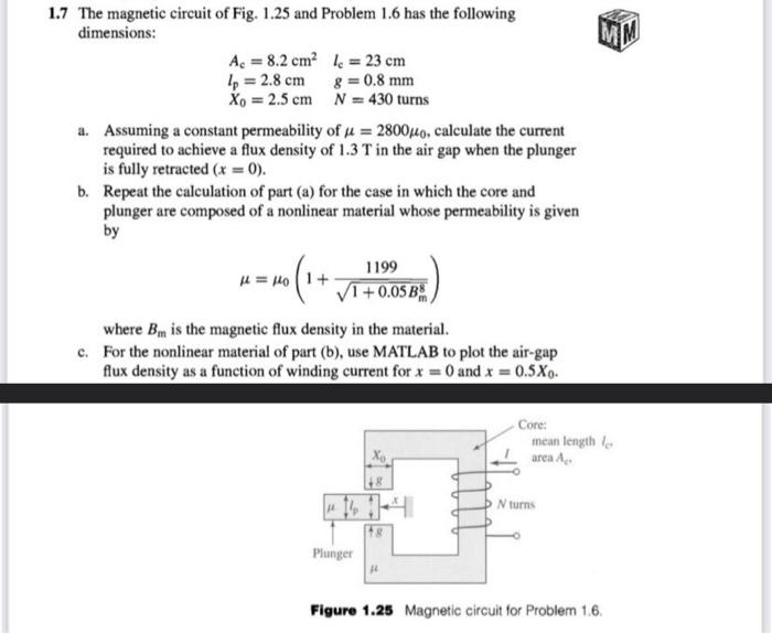 Solved 1.7 The magnetic circuit of Fig. 1.25 and Problem 1.6 | Chegg.com