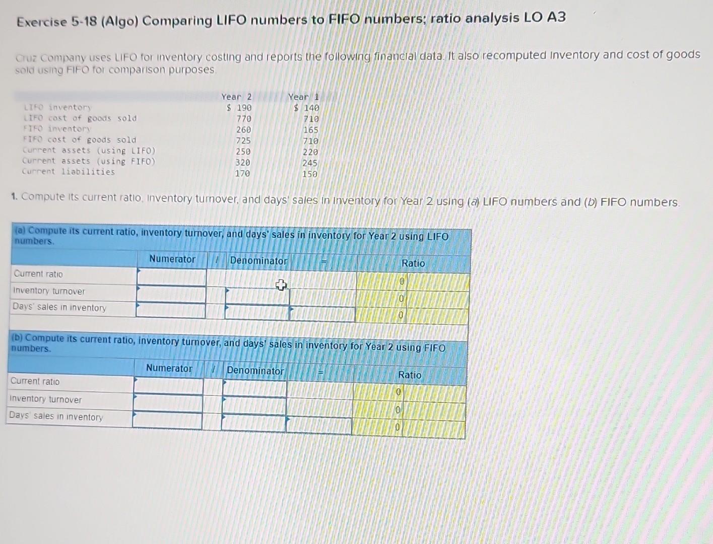 Solved Exercise 5-18 (Algo) Comparing LIFO numbers to FIFO | Chegg.com