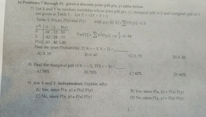 Solved In Problems 7 through 15, given a discrete joint pdf | Chegg.com