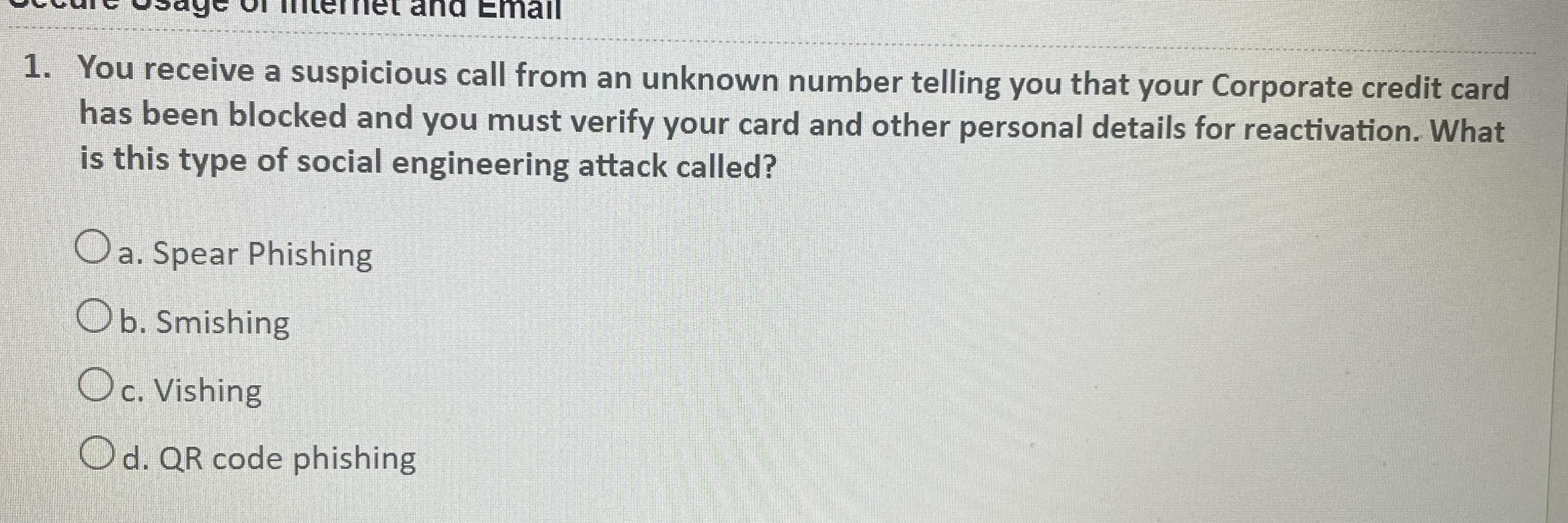 Solved You receive a suspicious call from an unknown number | Chegg.com