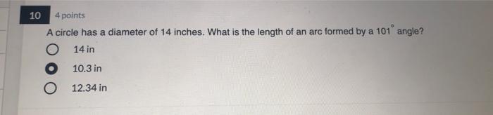 Solved 10 4 points A circle has a diameter of 14 inches. | Chegg.com