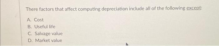 Solved There factors that affect computing depreciation | Chegg.com