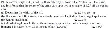 Solved A narrow single slit (in air) is illuminated by IR | Chegg.com