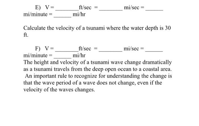 Solved Problem 1: Tsunami Wave Characteristic Calculations | Chegg.com
