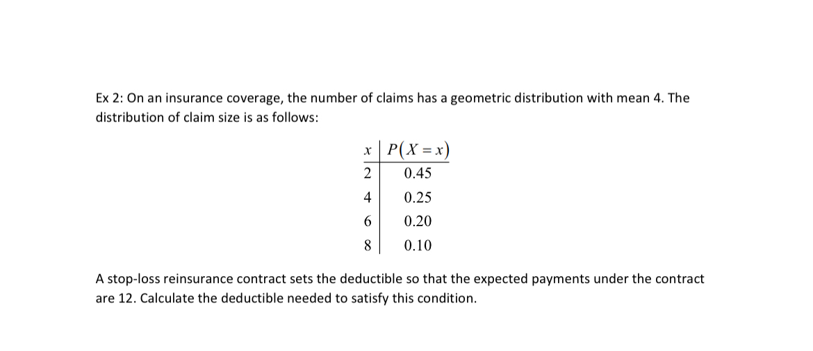 Solved Ex 2: On an insurance coverage, the number of claims | Chegg.com