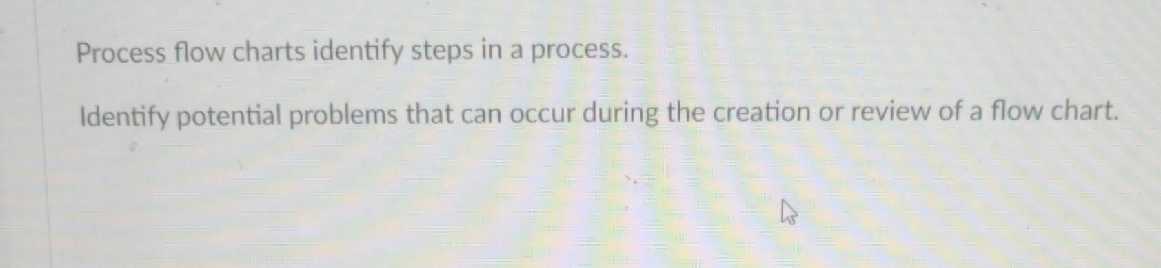 Solved Process flow charts identify steps in a process. | Chegg.com