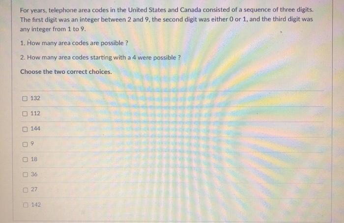 Solved For years, telephone area codes in the United States | Chegg.com