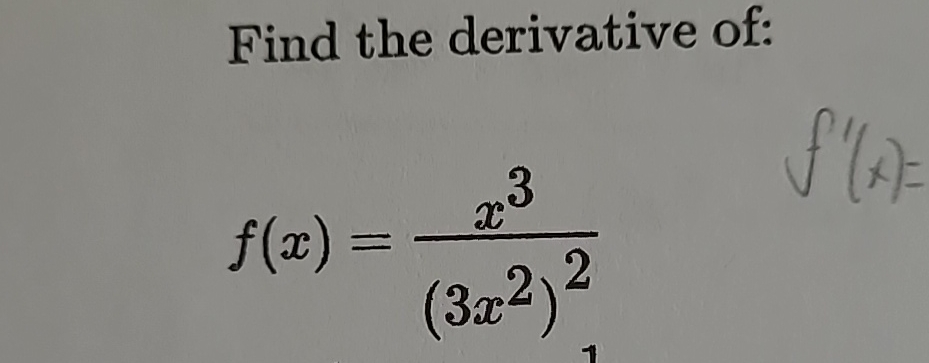 Solved Find the derivative of:f(x)=x3(3x2)2 | Chegg.com