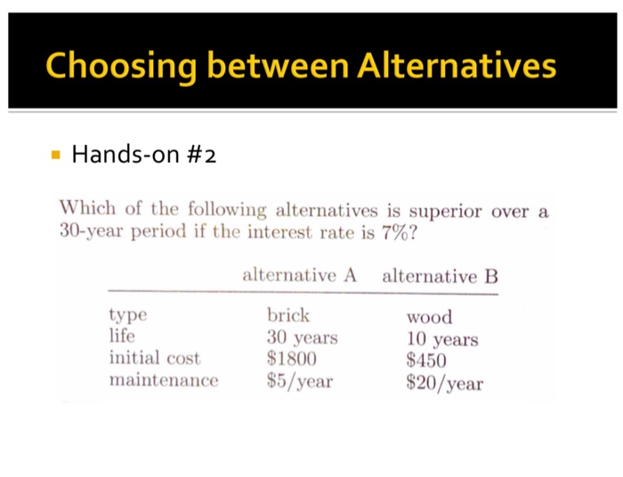 Solved Choosing between Alternatives Hands-on #2 Which of | Chegg.com