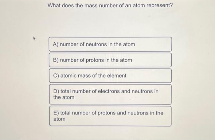 Solved What does the mass number of an atom represent? | Chegg.com