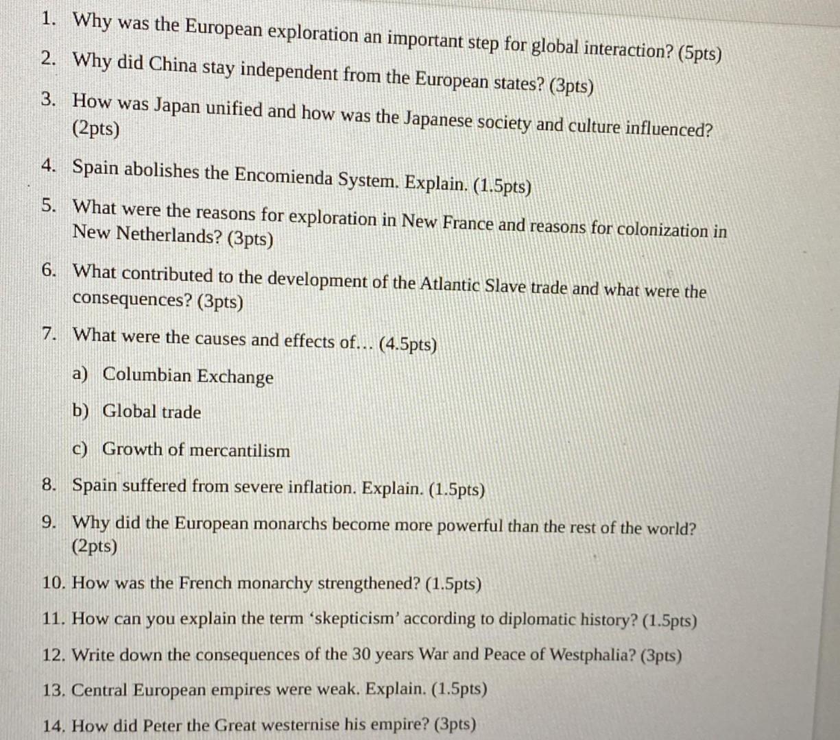 1. Why was the European exploration an important step | Chegg.com