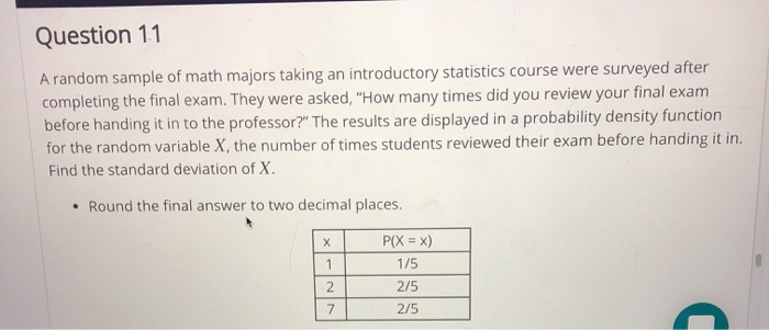 Solved Question 11 A random sample of math majors taking an | Chegg.com