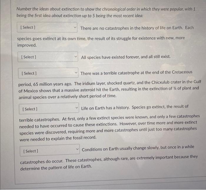Solved Number the ideas about extinction to show the | Chegg.com