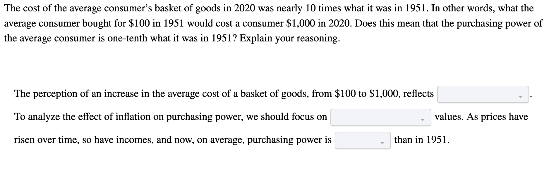 Solved The cost of the average consumer's basket of goods in | Chegg.com