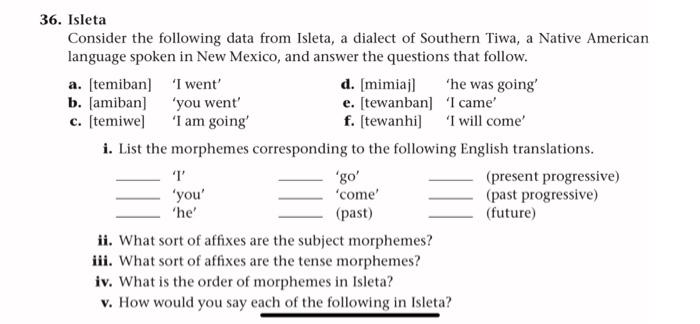 Solved CONSIDER THE FOLLOWING DATA FROM ISLETA, A DILECT OF | Chegg.com