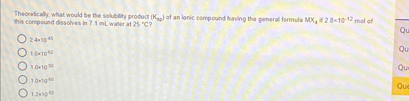 Solved Theoretically, what would be the solubility product | Chegg.com