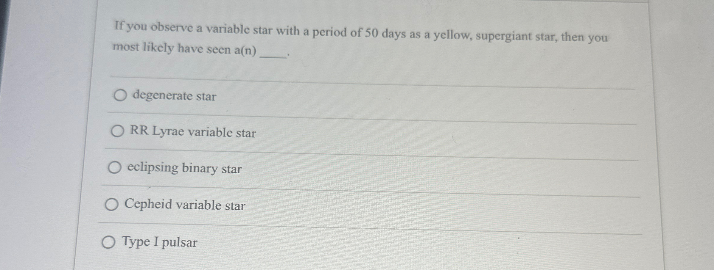 Solved If you observe a variable star with a period of 50 | Chegg.com